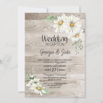 Rustic Barn Wood White Daisies Wedding Reception Invitation | Zazzle
