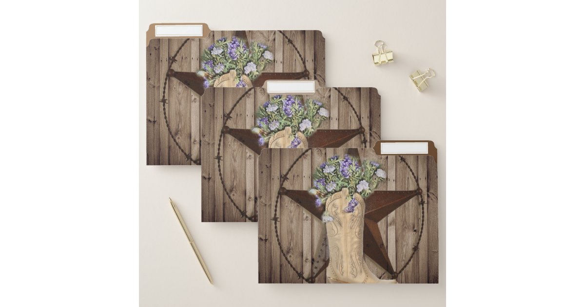 rustic barn wood wildflower western star cowgirl file folder | Zazzle