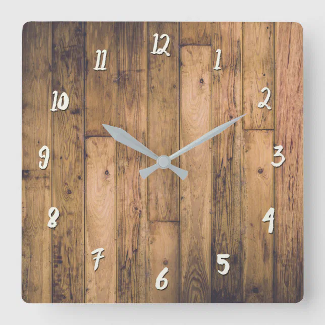 Rustic Barn Wooden Wood Planks Farmhouse Square Wall Clock | Zazzle