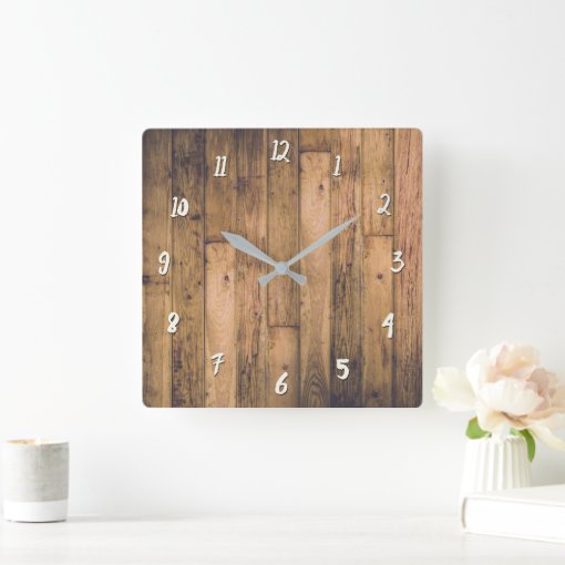 Rustic Barn Wooden Wood Planks Farmhouse Square Wall Clock | Zazzle