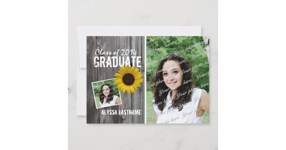 Rustic Barnwood and Sunflower Graduation Invitation | Zazzle