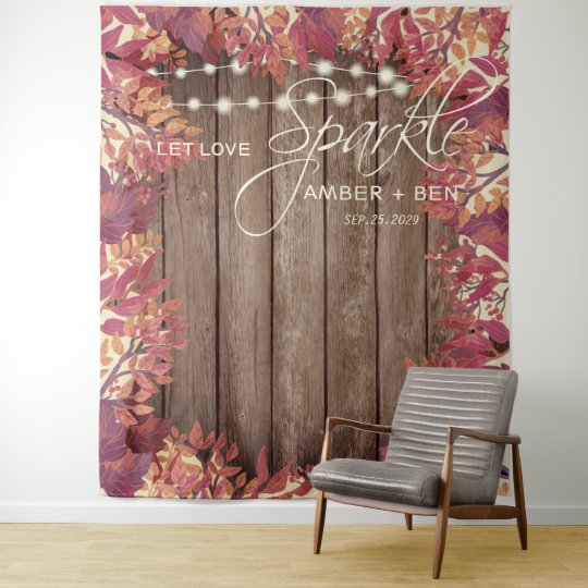 Rustic Barnwood String Lights Floral Fall Wedding Tapestry | Zazzle.com