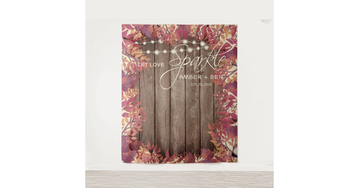 Rustic Barnwood String Lights Floral Fall Wedding Tapestry | Zazzle
