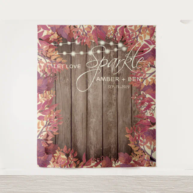 Rustic Barnwood String Lights Floral Fall Wedding Tapestry | Zazzle