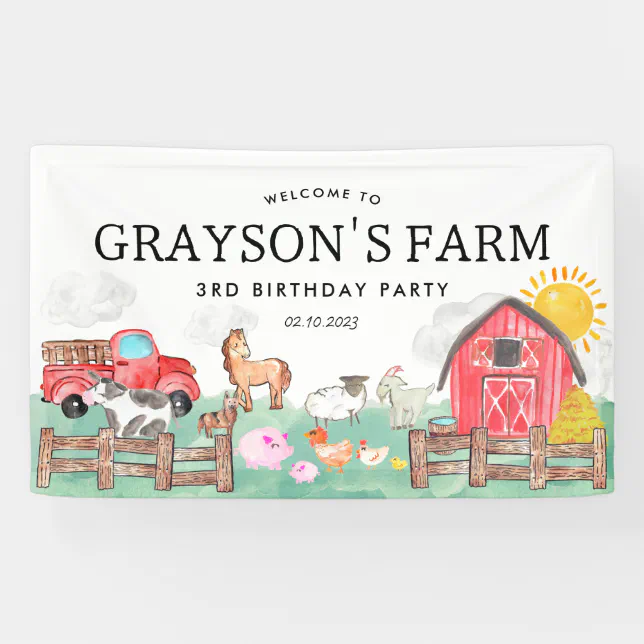 Rustic Barnyard Animals Kids Farm Birthday Welcome Banner | Zazzle