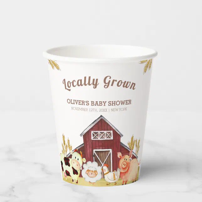 Rustic Barnyard Farm Animals Baby Shower Paper Cups | Zazzle