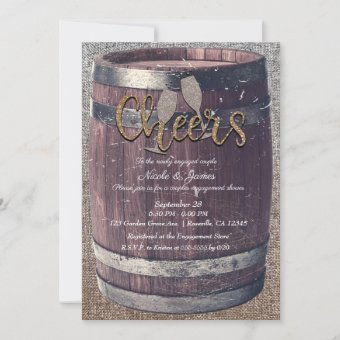 Rustic Barrel & Burlap Cheers Pub Engagement Party Invitation | Zazzle