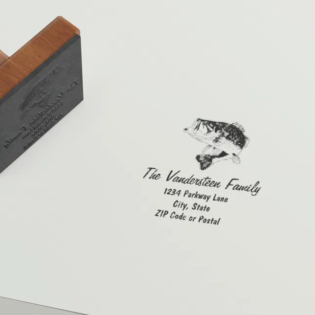 Rustic Bass Fish Sports Family Name Return Stamp | Zazzle