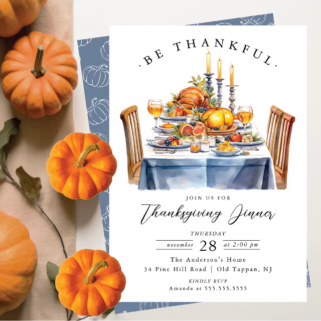Rustic Be Thankful Thanksgiving Dinner Invitation | Zazzle
