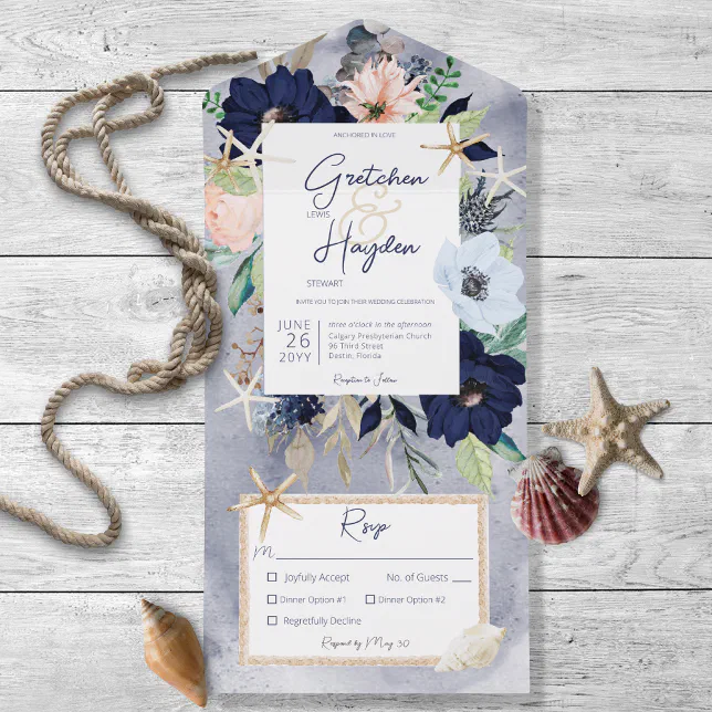 Rustic Beach Blue Nautical Dinner All In One Invitation | Zazzle