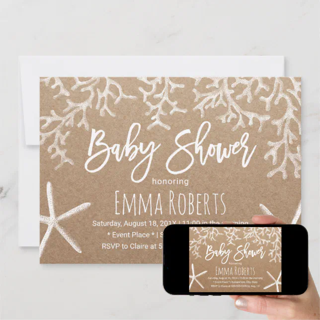 Rustic Beach Coral Reef & Starfish Baby Shower Invitation | Zazzle