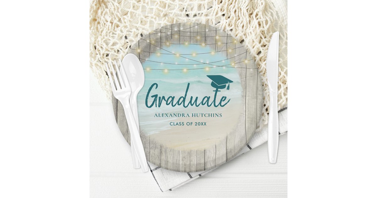 Rustic Beach Graduation Party Paper Plates | Zazzle