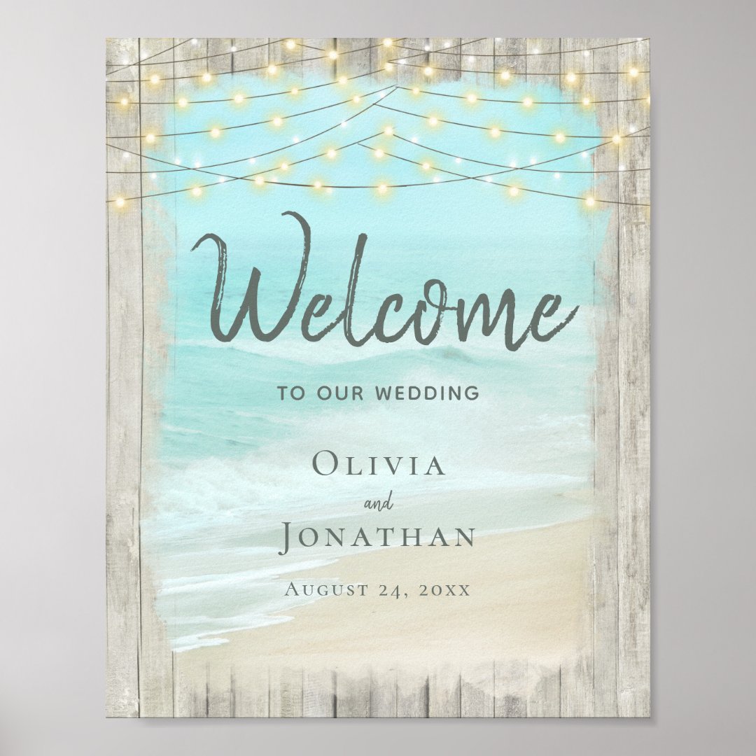 Rustic Beach Ocean Wedding Welcome Poster | Zazzle