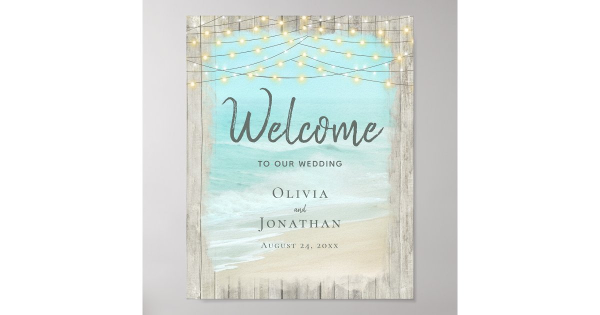 Rustic Beach Ocean Wedding Welcome Poster | Zazzle