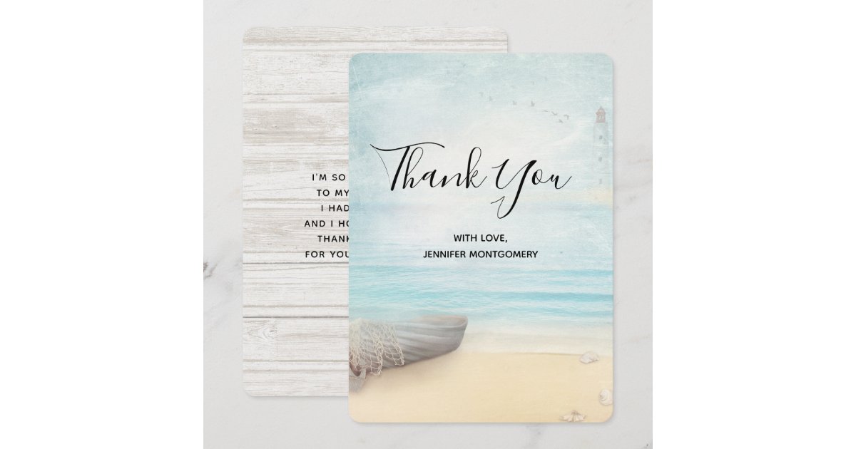 Rustic Beach Scene with Boat Thank You | Zazzle