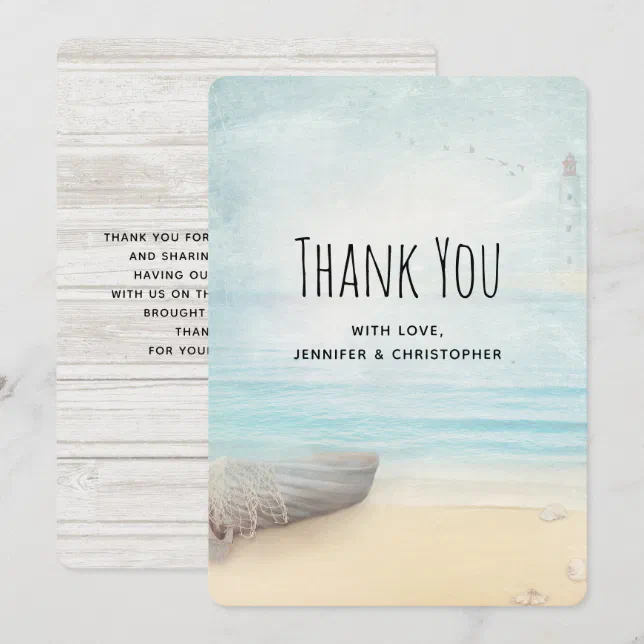 Rustic Beach Scene with Boat Thank You Card | Zazzle