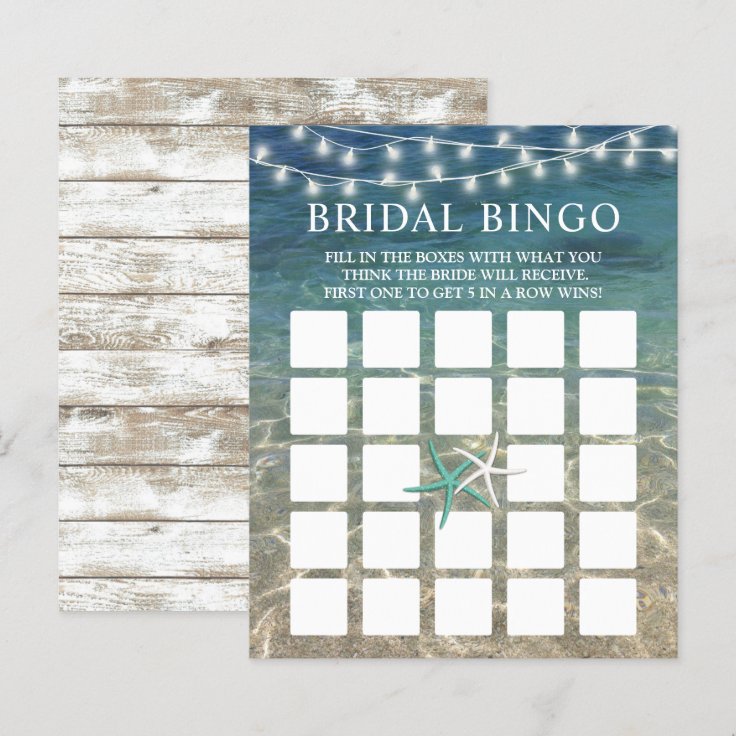 Rustic Beach Starfish Bridal Shower Bingo Game | Zazzle