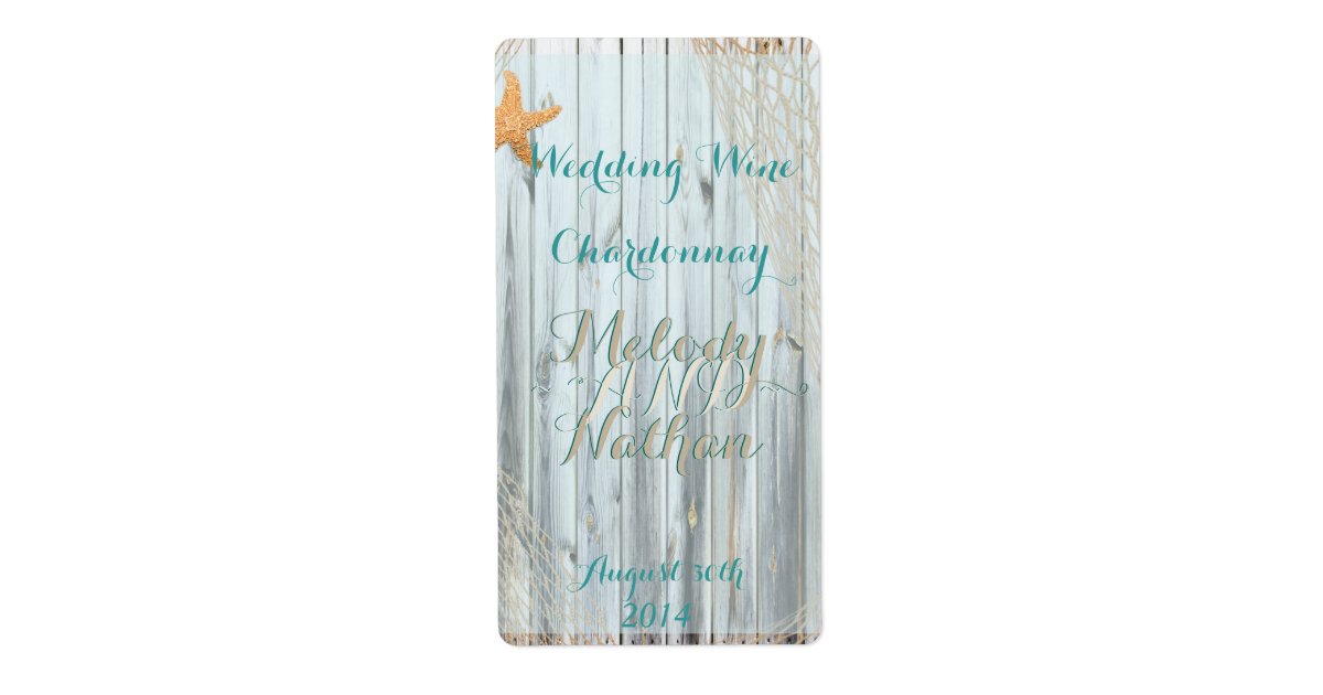 Rustic Beach Starfish Wedding Wine Label | Zazzle
