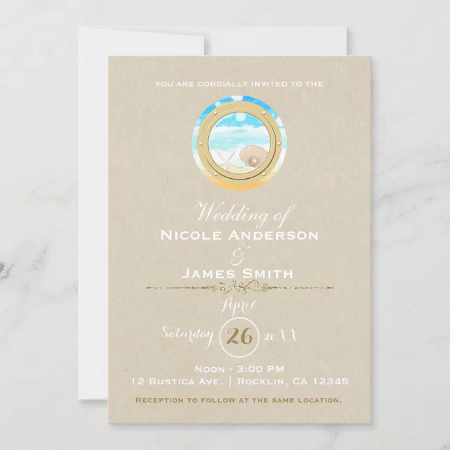Rustic Beach Wedding Kraft Modern Elegant Invitation | Zazzle