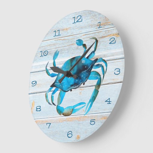 Rustic Beach Wood Crab Coastal Large Clock | Zazzle