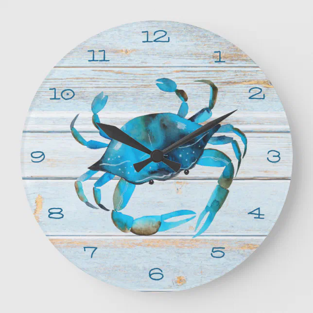 Rustic Beach Wood Crab Coastal Large Clock | Zazzle