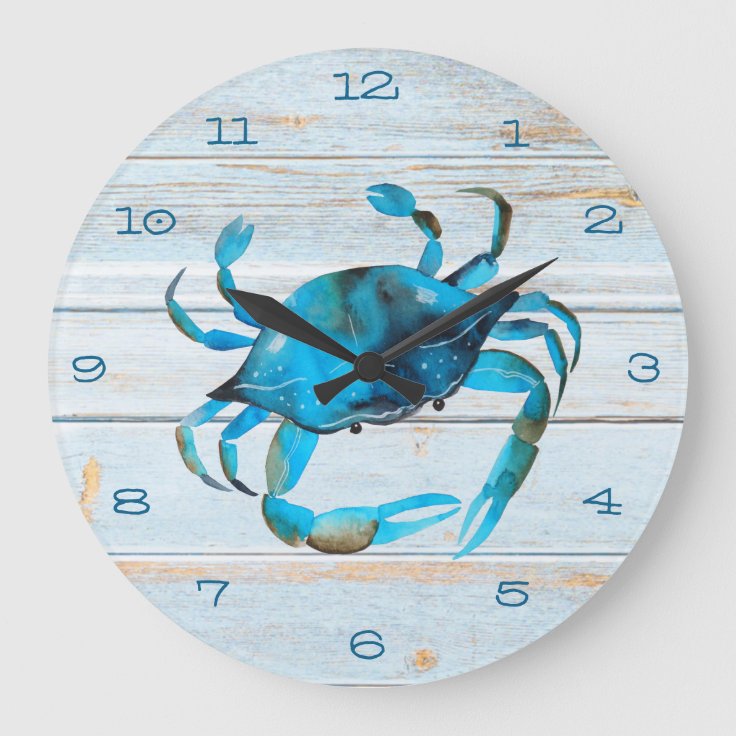 Rustic Beach Wood Crab Coastal Large Clock | Zazzle