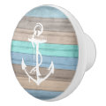 Rustic Beach Wood Nautical Stripes & Anchor Ceramic Knob | Zazzle