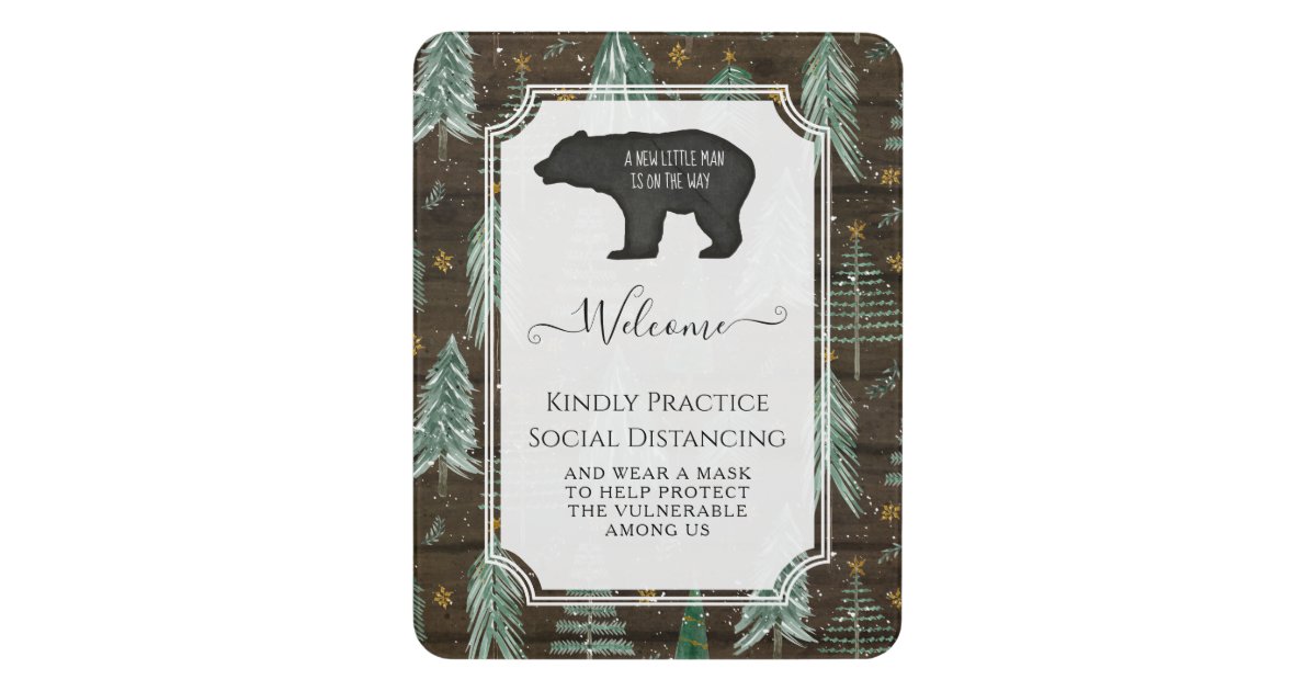 Rustic Bear Baby Shower Little Man Social Distance Door Sign | Zazzle