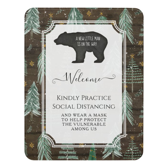 Rustic Bear Baby Shower Little Man Social Distance Door Sign | Zazzle.com