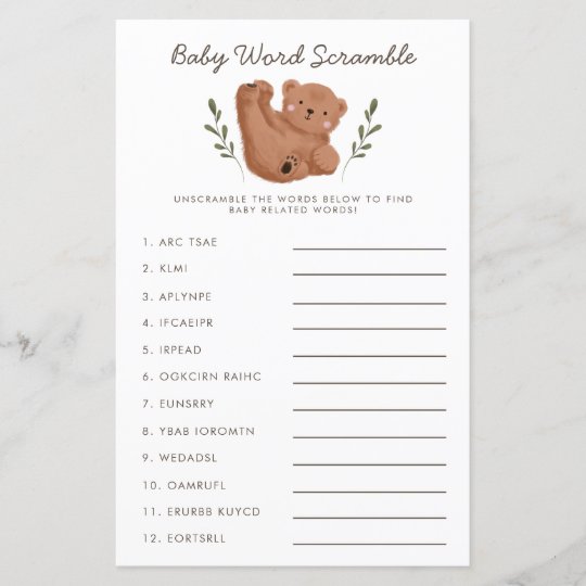Rustic Bear Baby Word Scramble Game | Zazzle.com