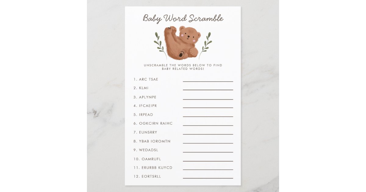 Rustic Bear Baby Word Scramble Game | Zazzle