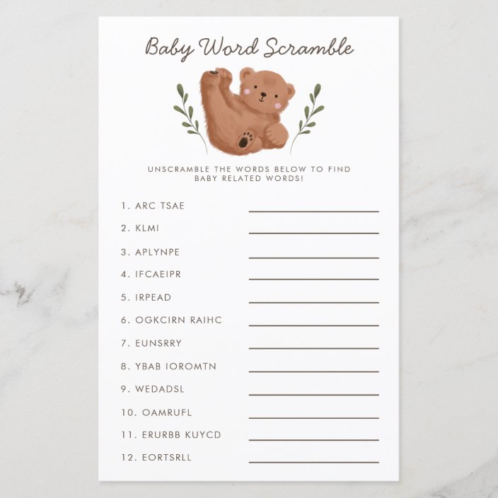 Rustic Bear Baby Word Scramble Game | Zazzle.com