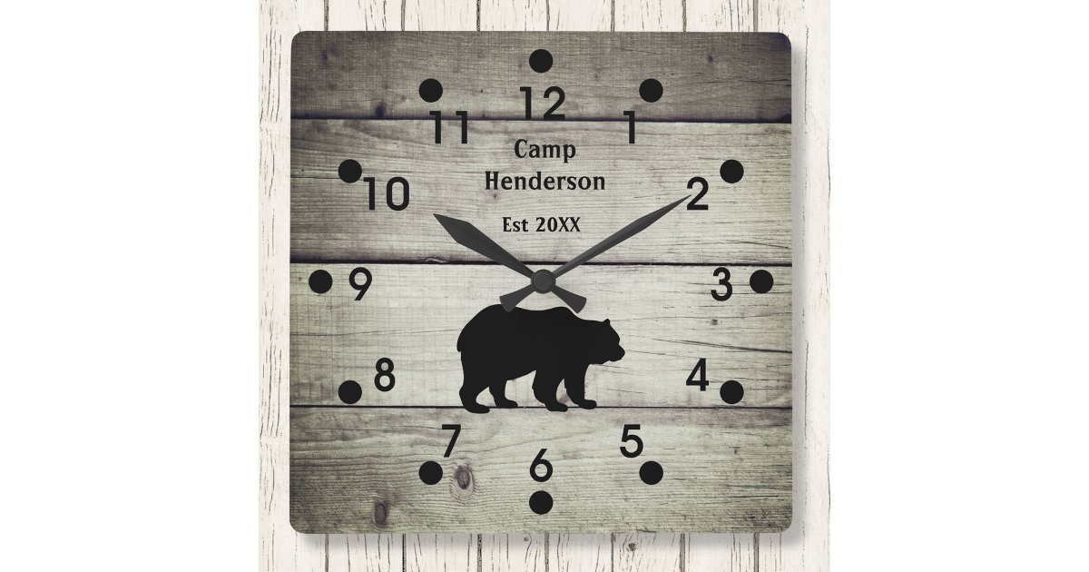 Rustic Bear Camp Acrylic Clock | Zazzle
