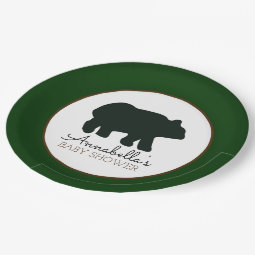 Rustic Bear Paper Plate (Forest Green) | Zazzle