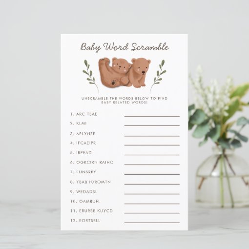Rustic Bears Twins Baby Word Scramble Game | Zazzle