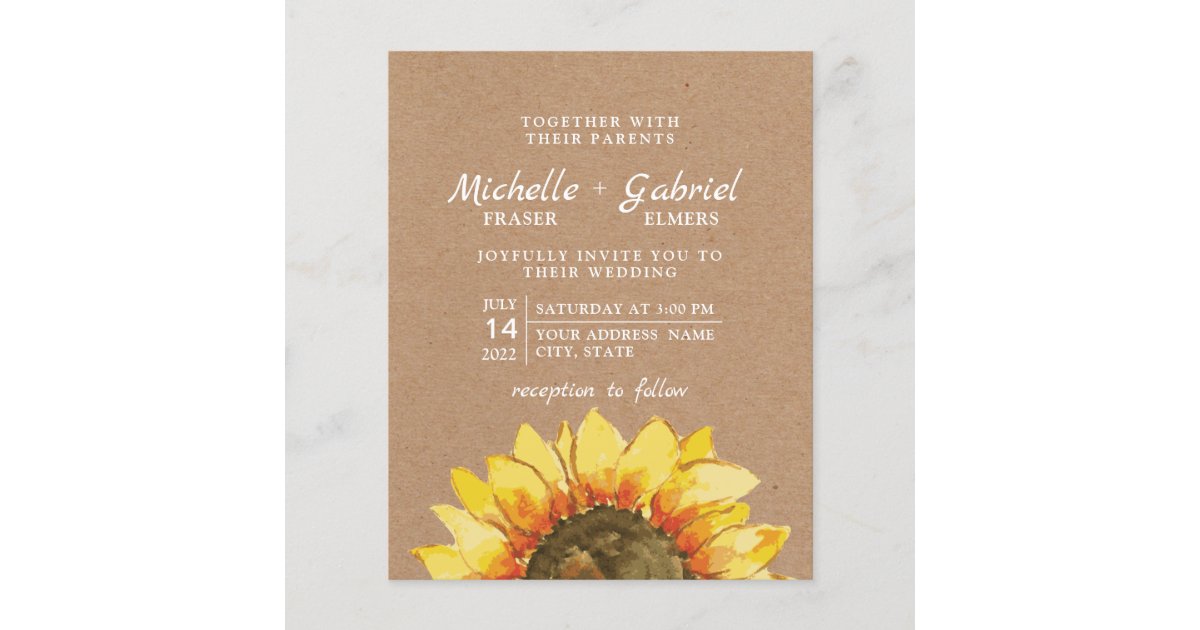 Rustic beautiful Sunflower Kraft botanical Wedding Flyer | Zazzle