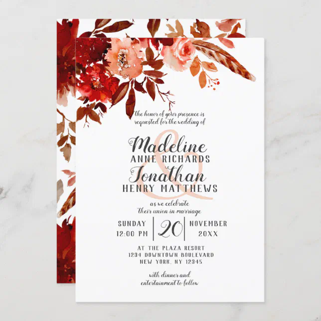 Rustic Beauty Bohemian Floral Top Border Wedding Invitation | Zazzle