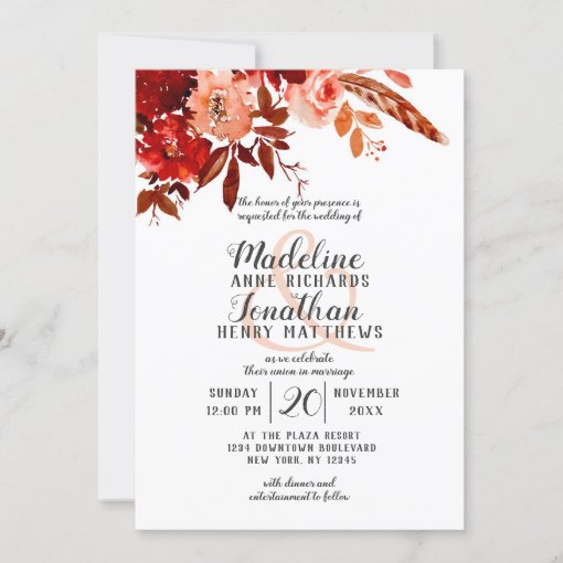 Rustic Beauty Bohemian Floral Top Border Wedding Invitation | Zazzle