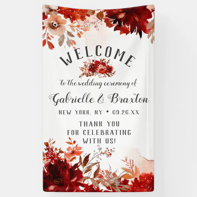Rustic Beauty Floral Border Chic Wedding Welcome Banner | Zazzle