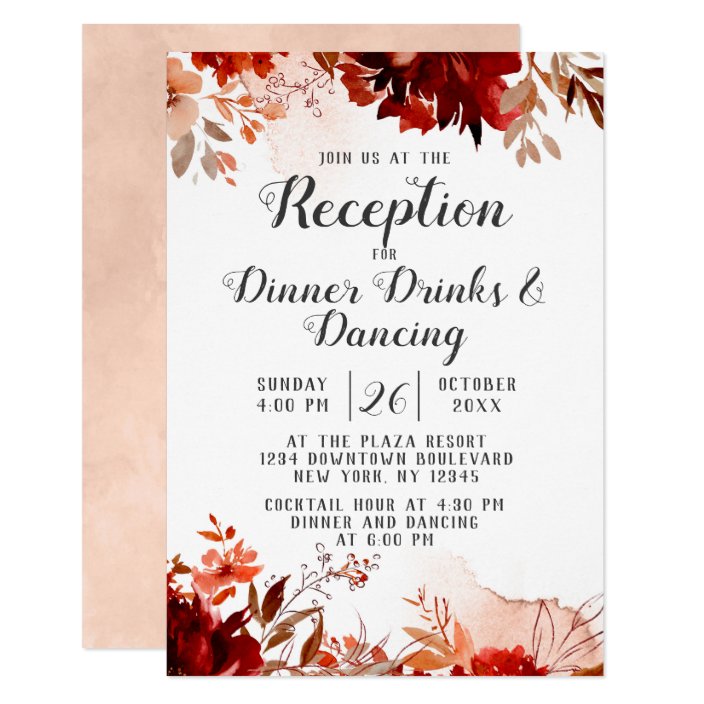 Rustic Beauty Floral Border Fall Wedding Reception Invitation | Zazzle.com