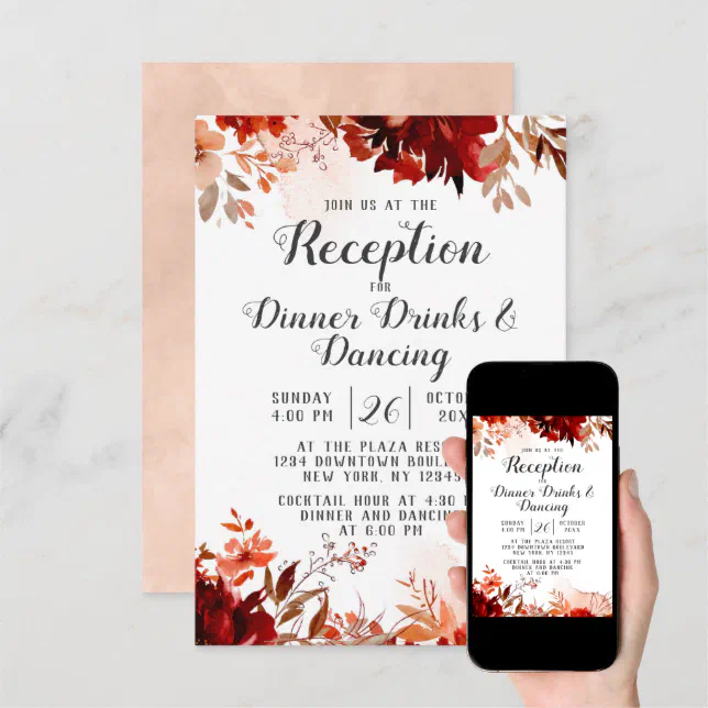 Rustic Beauty Floral Border Fall Wedding Reception Invitation | Zazzle