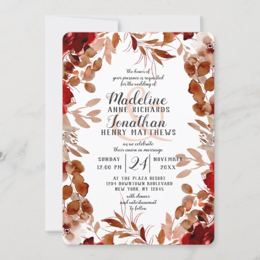Rustic Beauty Floral Fall Harvest Border Wedding Invitation | Zazzle