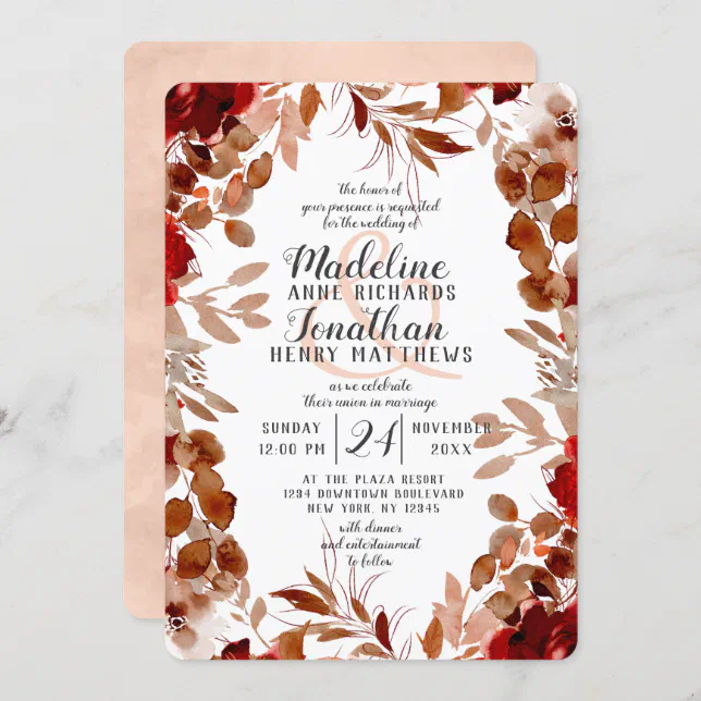 Rustic Beauty Floral Fall Harvest Border Wedding Invitation | Zazzle