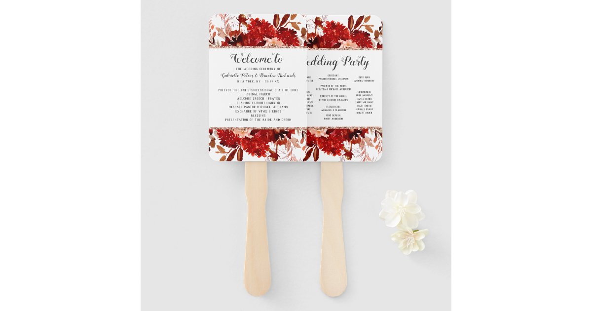 Rustic Beauty Floral Fall Wedding Ceremony Program Hand Fan | Zazzle