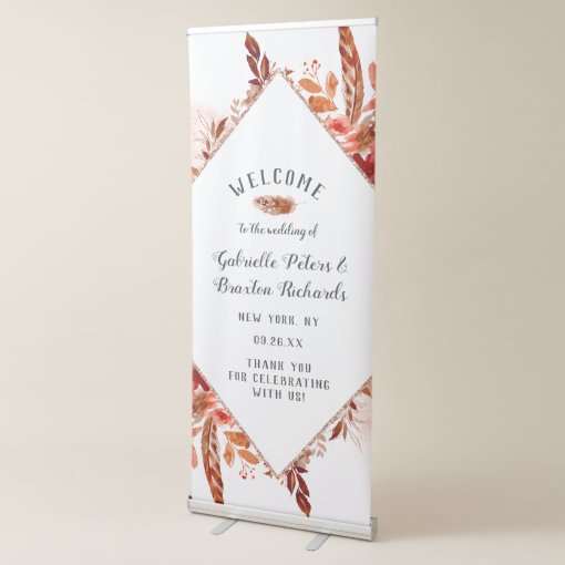Rustic Beauty Floral Framed Boho Wedding Welcome Retractable Banner ...