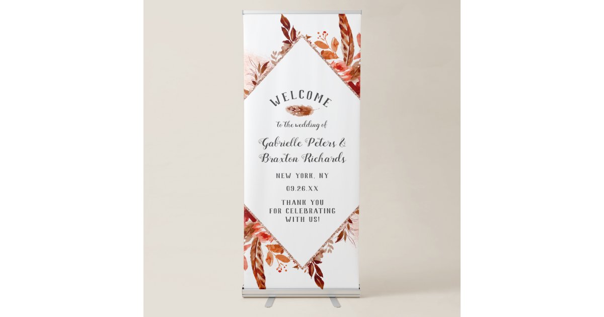 Rustic Beauty Floral Framed Boho Wedding Welcome Retractable Banner ...