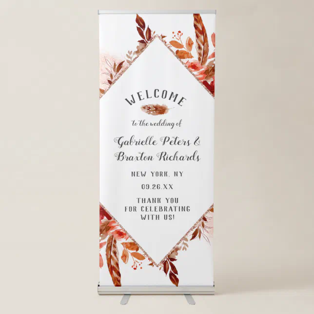 Rustic Beauty Floral Framed Boho Wedding Welcome Retractable Banner ...