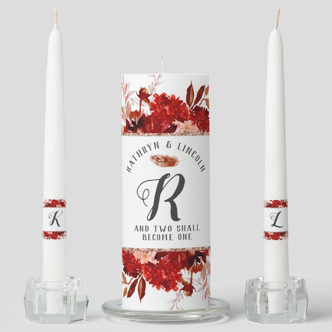 Rustic Beauty Floral Framed Fall Wedding Monogram Unity Candle Set | Zazzle
