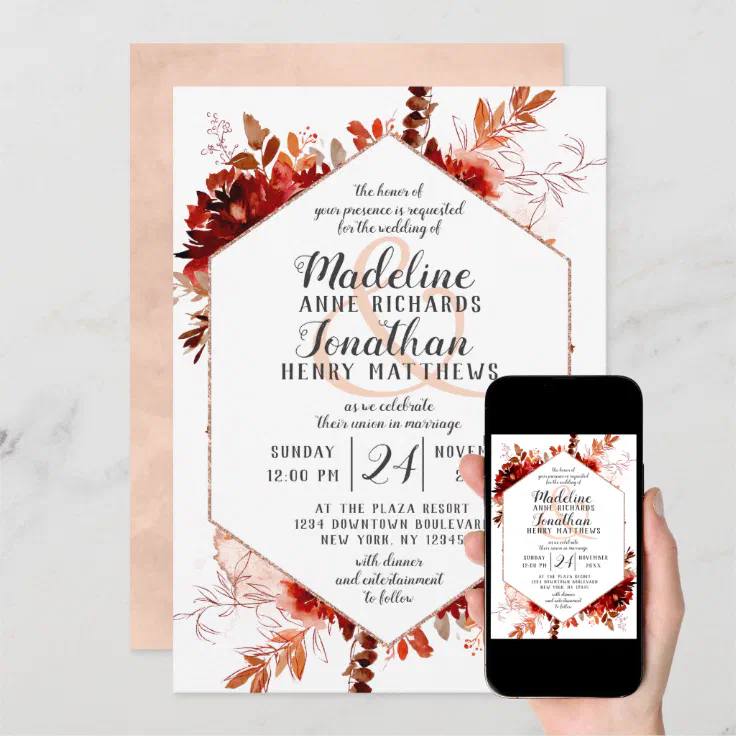Rustic Beauty Floral Hexagon Wedding Invitations | Zazzle