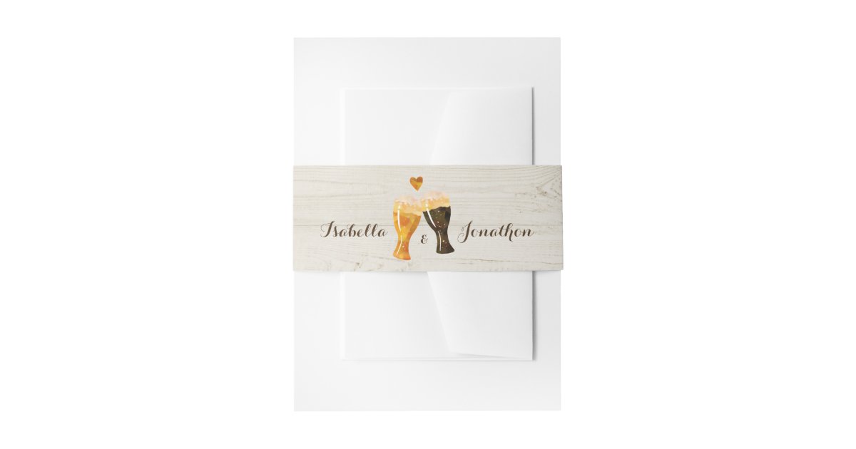 Rustic Beer Toast Light Wood Invitation Belly Band | Zazzle